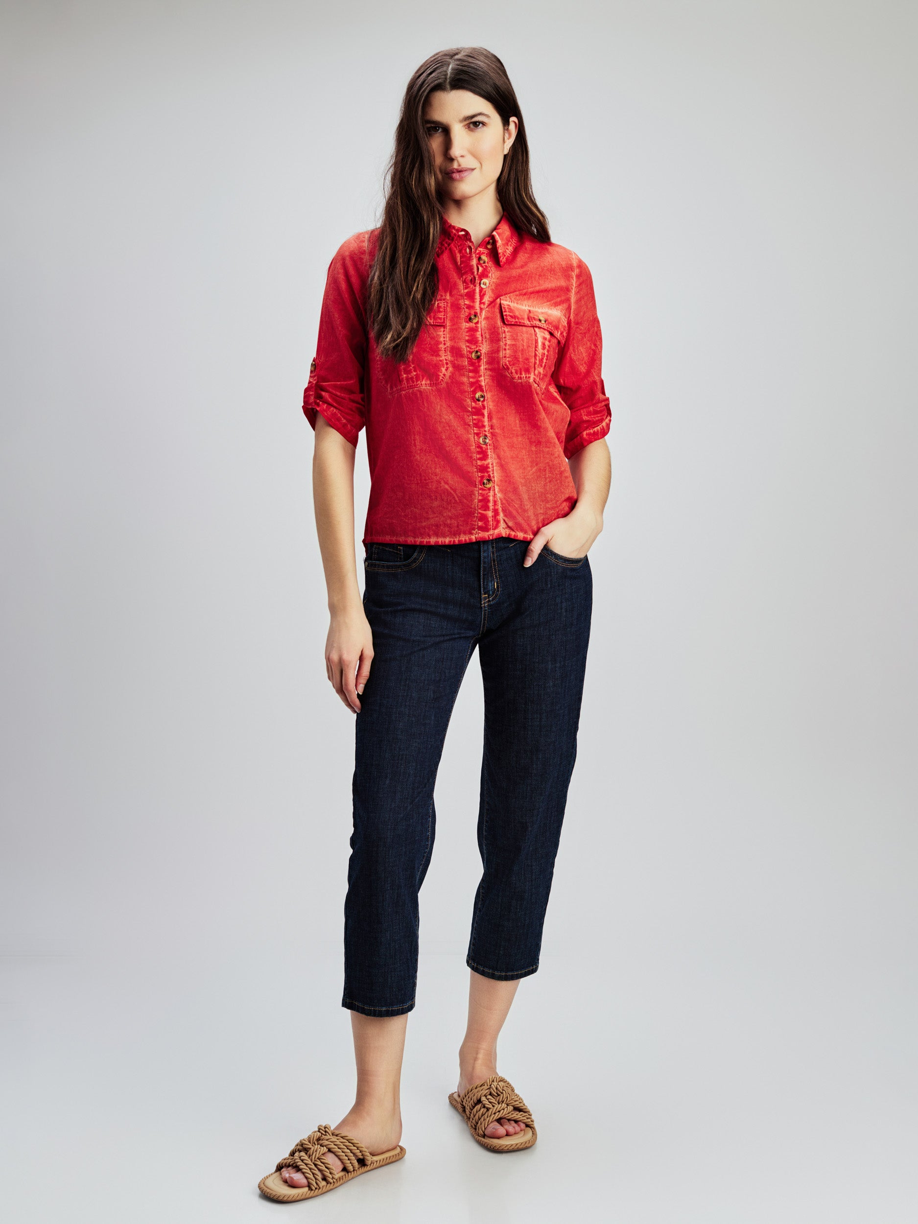 3/4-sleeve semi-fitted tunic with buttons – Boutiques San Francisco